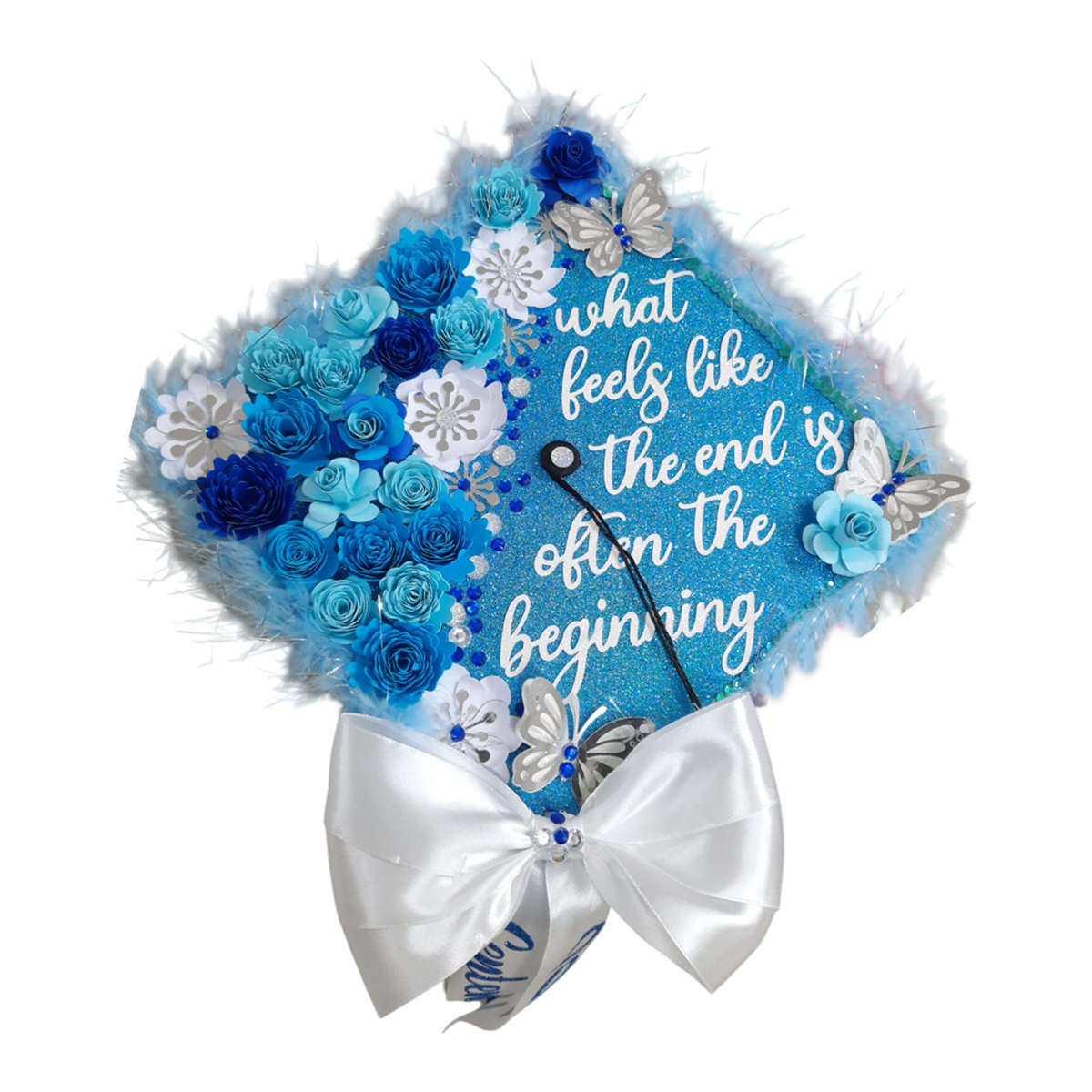 BIRRETE DECORADO CON FLORES AZUL Y BLANCO - 1 UNID – Almacen Wonderland